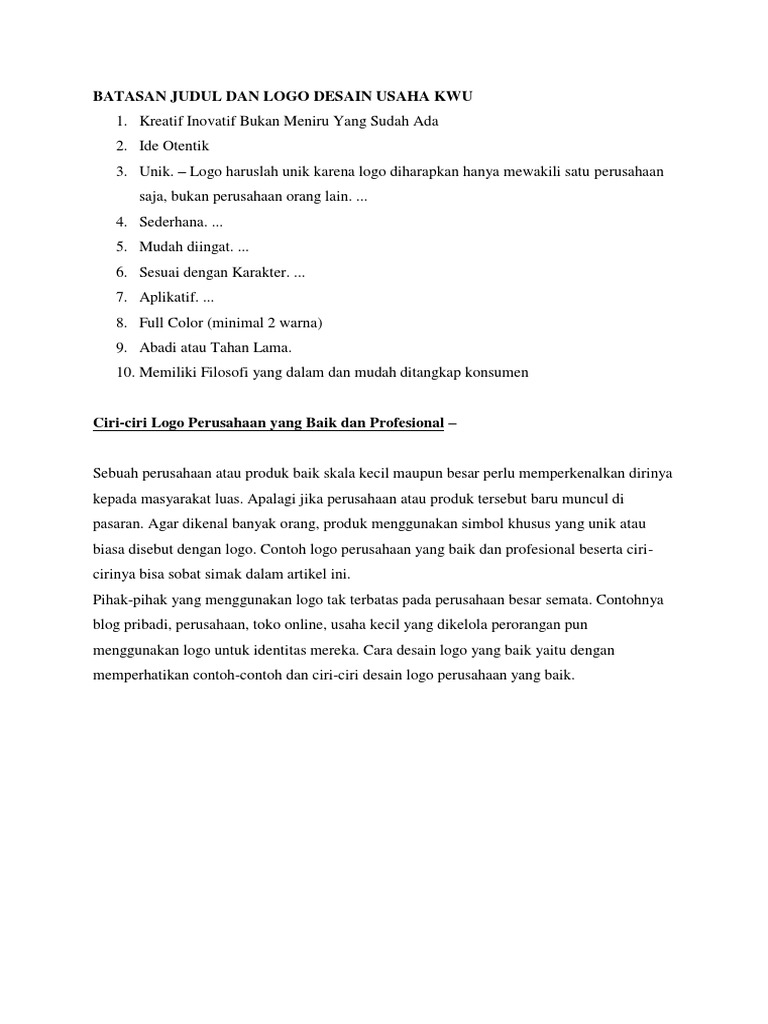 Batasan Judul Dan Logo Desain Usaha Kwu | PDF