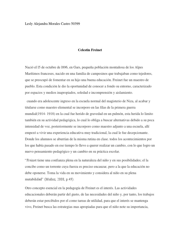 Pedagogía innovadora de Célestin Freinet | PDF | Aprendizaje | Modificación de comportamiento