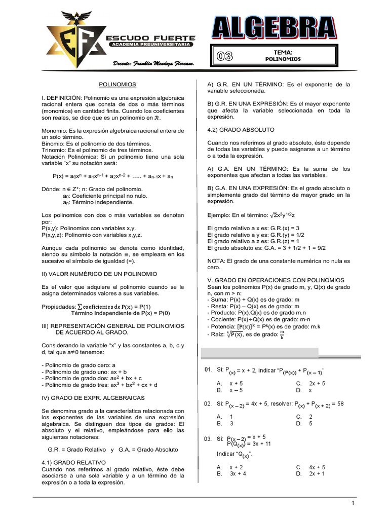 Polinomios Algebra | PDF | Ciencia computacional | Álgebra abstracta