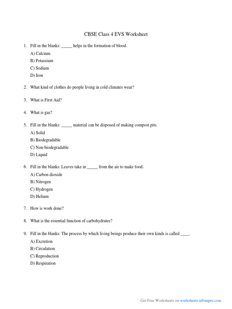Class 4 CBSE EVS Worksheet | PDF | Carbon | Biodegradation