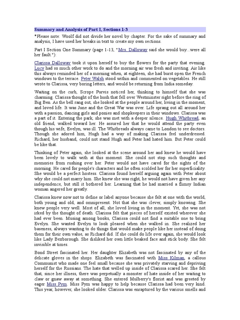 Mrs. Dalloway Clarissa Dalloway Lucy Peter Walsh: Summary and Analysis ...