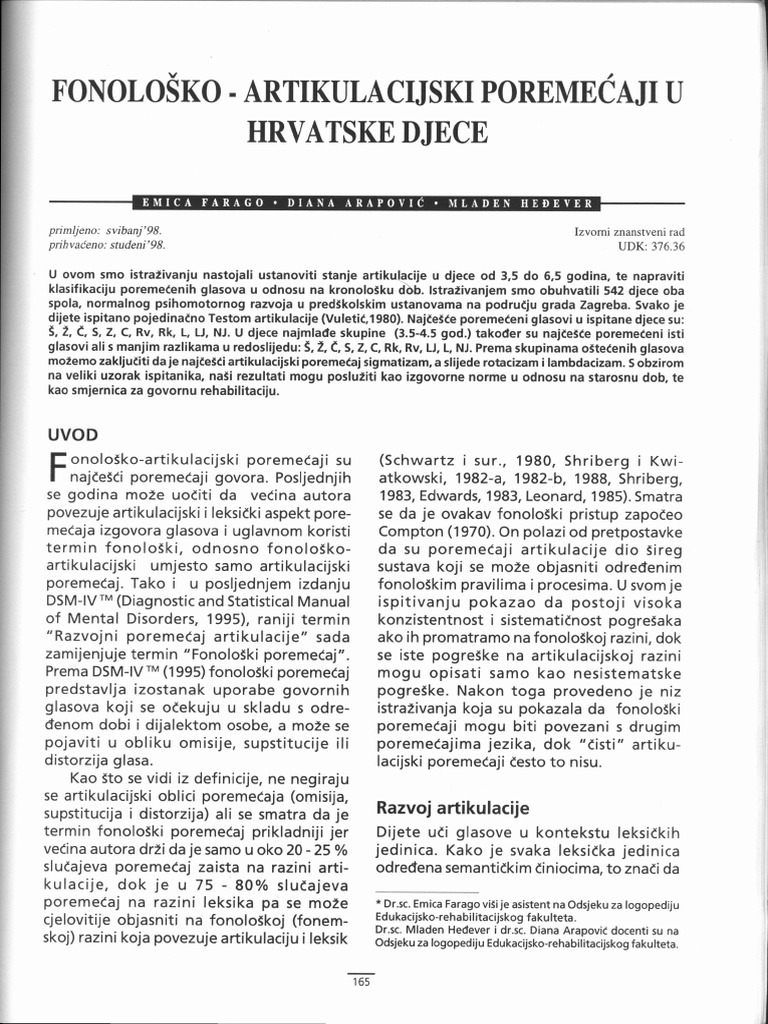 Emica Farago Et Al Fonolosko Artikulacijski Poremecaji PDF | PDF
