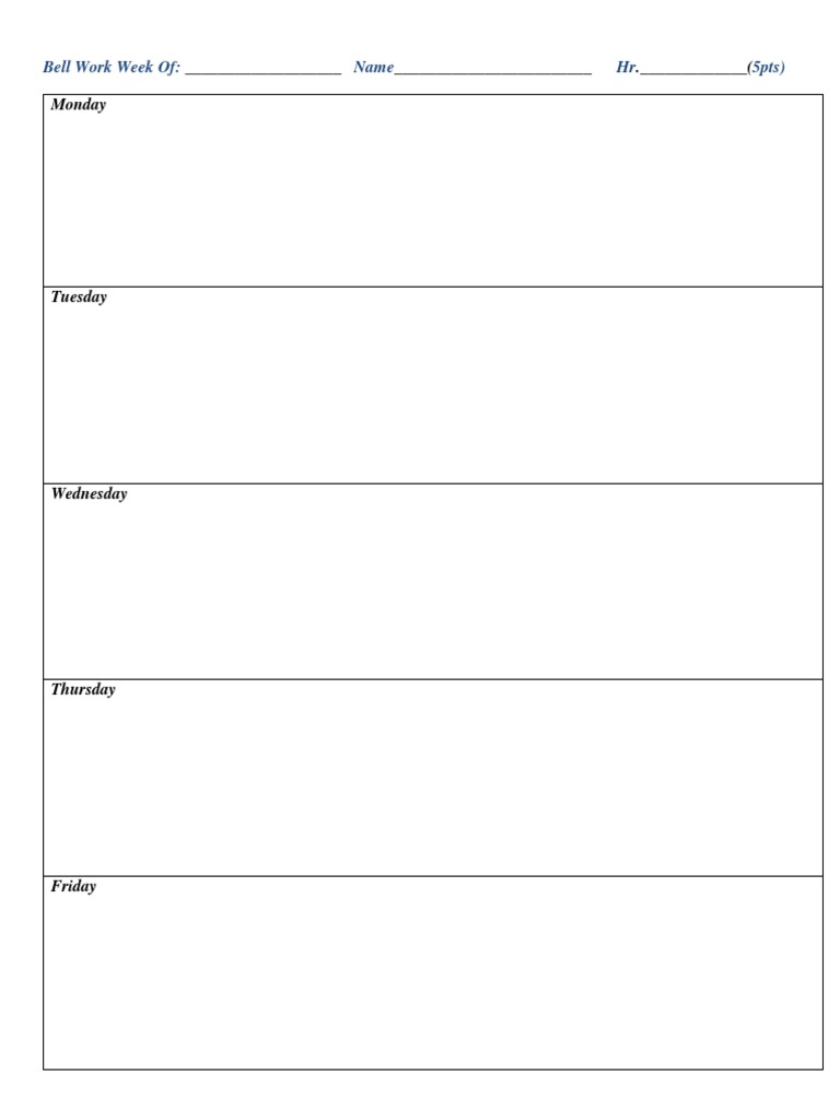 Weekly Bell Work Template | PDF | Home & Garden