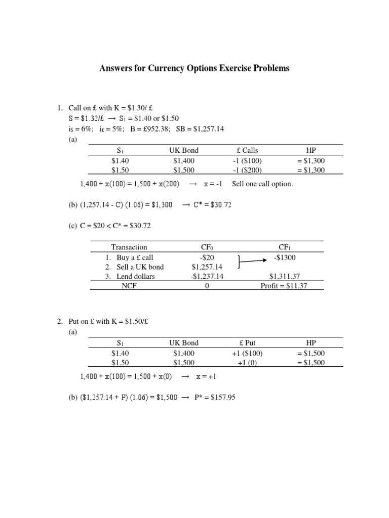 CH7 Option Exercise Answers | PDF | Call Option | Option (Finance)