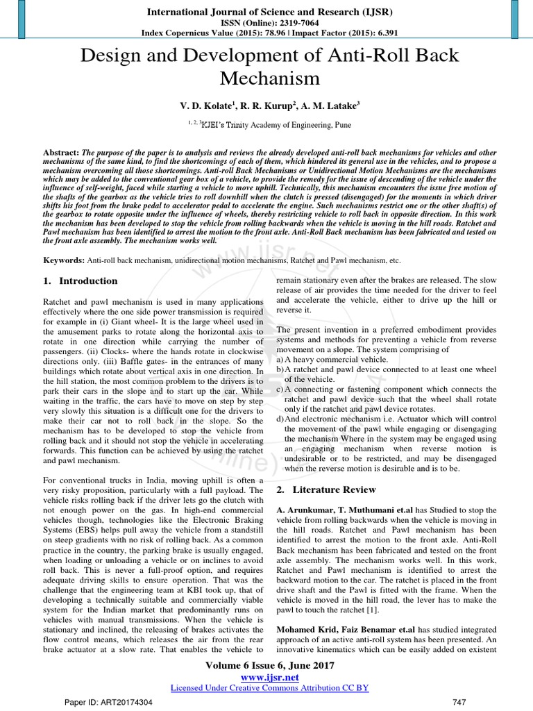 Design and Development of Anti-Roll Back Mechanism: V. D. Kolate, R. R ...