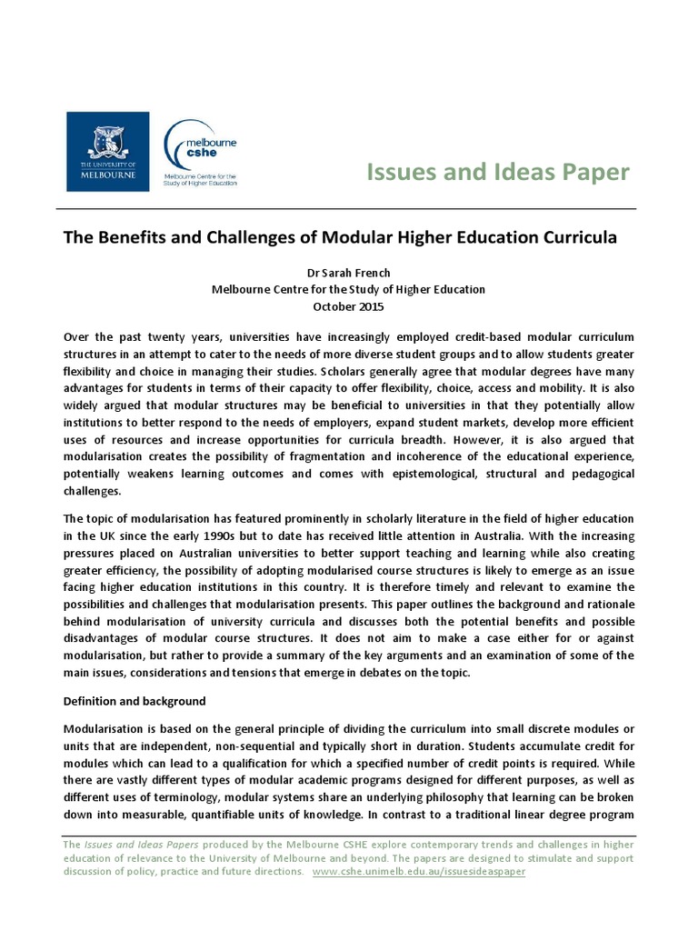 Benefits Challenges Modular Higher Ed Curricula SFrench V3-Green-2 PDF ...