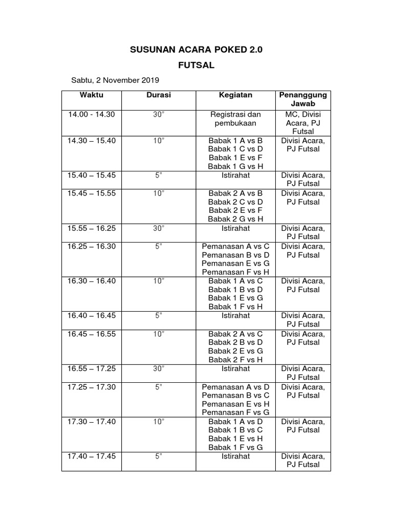 Susunan Acara Futsal Poked 2.0 | PDF