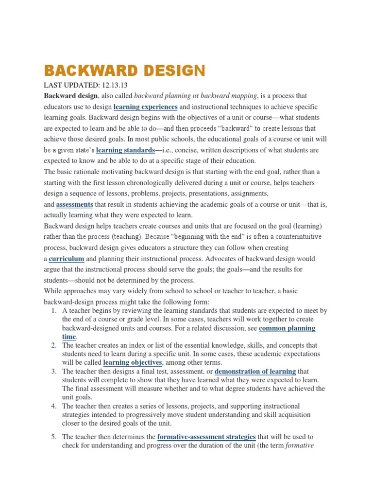 Backward Design | PDF | Educational Assessment | Teachers