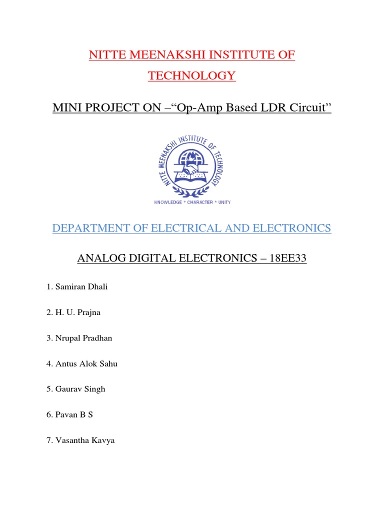 MINI PROJECT ON - "Op-Amp Based LDR Circuit": Nitte Meenakshi Institute ...