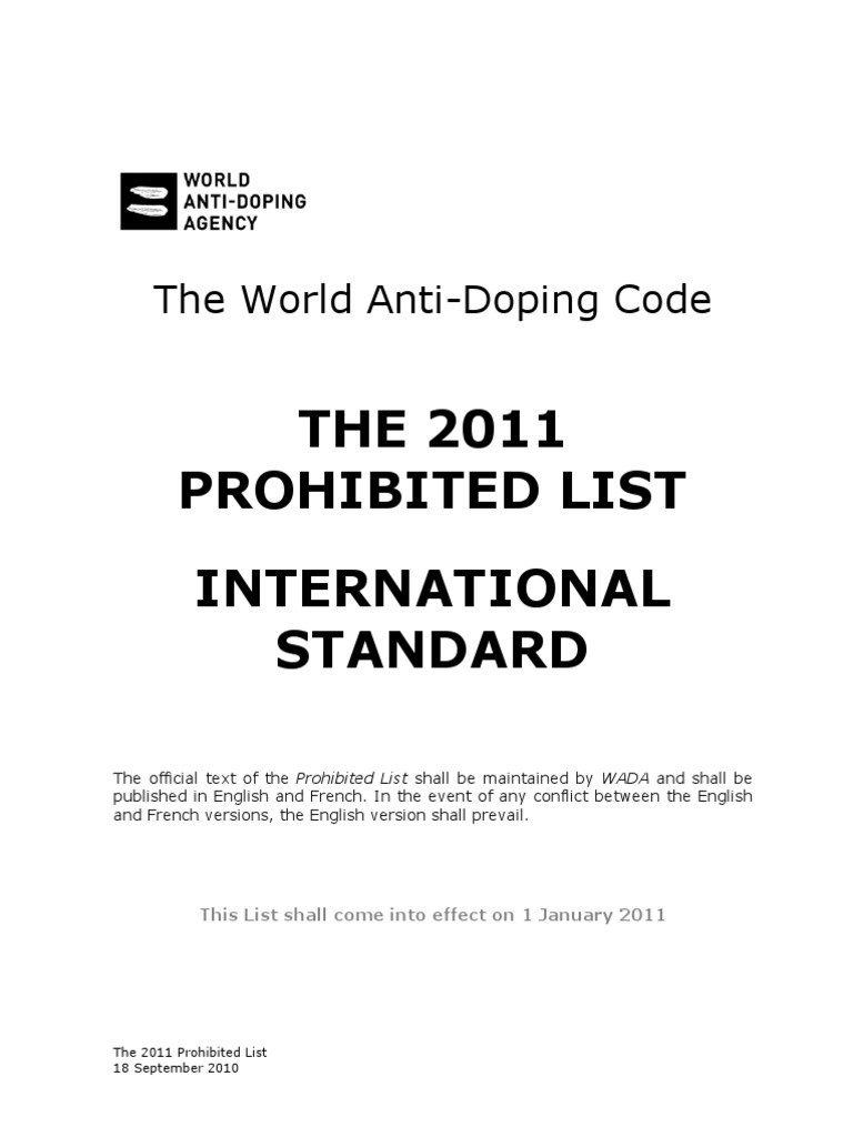 2011 World Anti-Doping Prohibited List | PDF | Drugs | Pharmacology