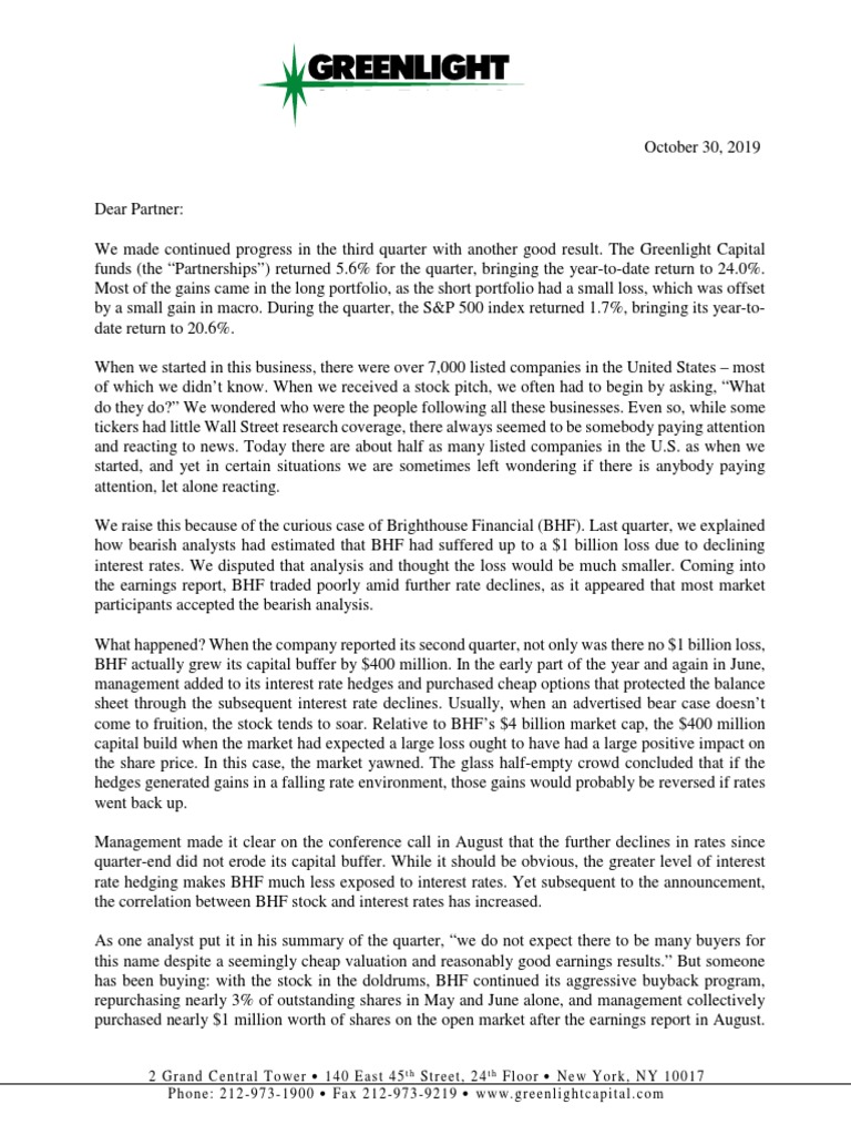 Einhorn Letter Q3 2019 | PDF | Solar City | Netflix