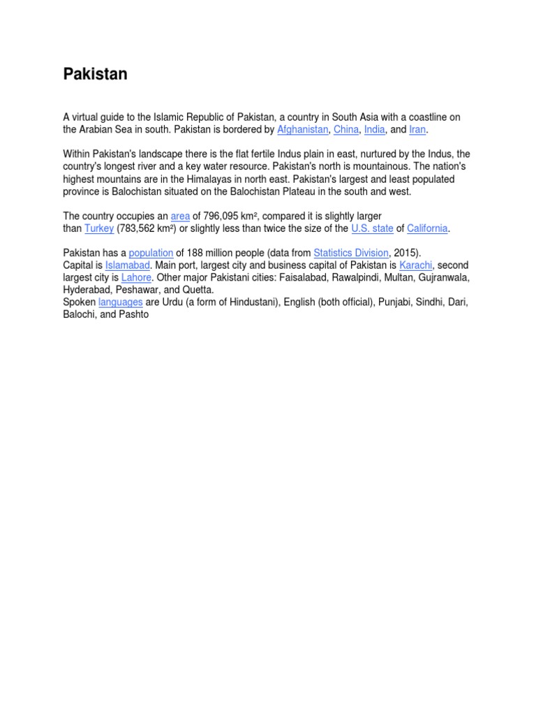 An Overview of the Geography, Demographics, and Languages of Pakistan | PDF