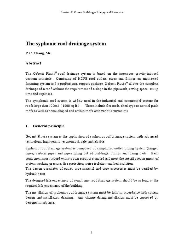 The Syphonic Roof Drainage System: P. C. Chang, MR | PDF | Drainage ...