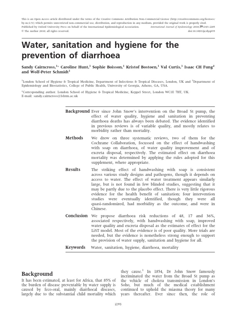 Water, Sanitation and Hygiene For The Prevention of Diarrhoea | PDF ...