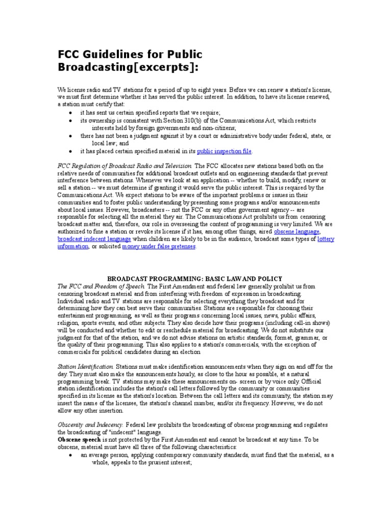 FCC Guidelines For Public Broadcasting (Excerpts) | PDF | Federal ...