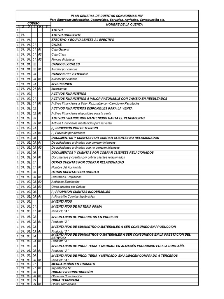 Plan de Cuentas NIIF | PDF | normas internacionales de INFORMACION FINANCIERA | Salario