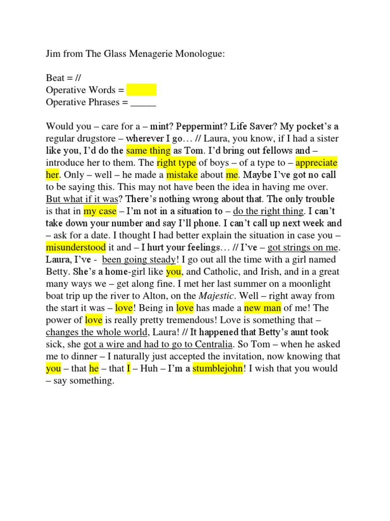 Glass Menagerie Monologue | PDF | Psychology