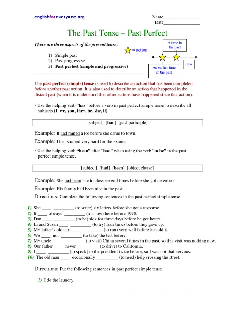 Past Perfect Tense PDF | PDF | Perfect (Grammar) | Verb