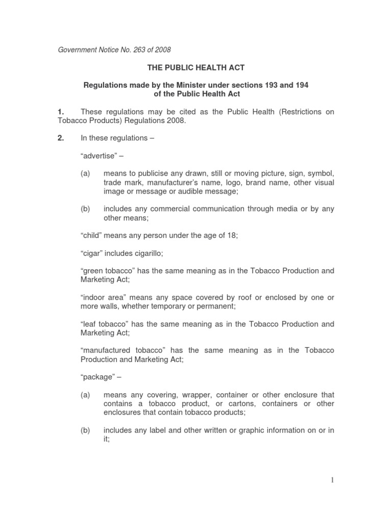 Mauritius Public Health Regulations 2008 | PDF | Cigar | Cigarette