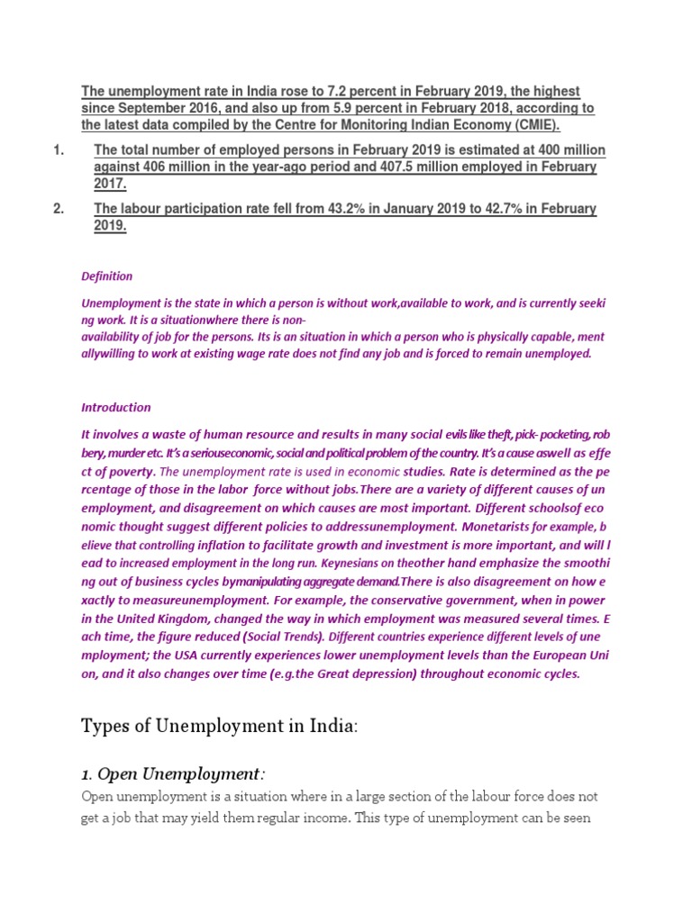 Eco project-UNEMPLOYMENT PDF | PDF | Underemployment | Unemployment