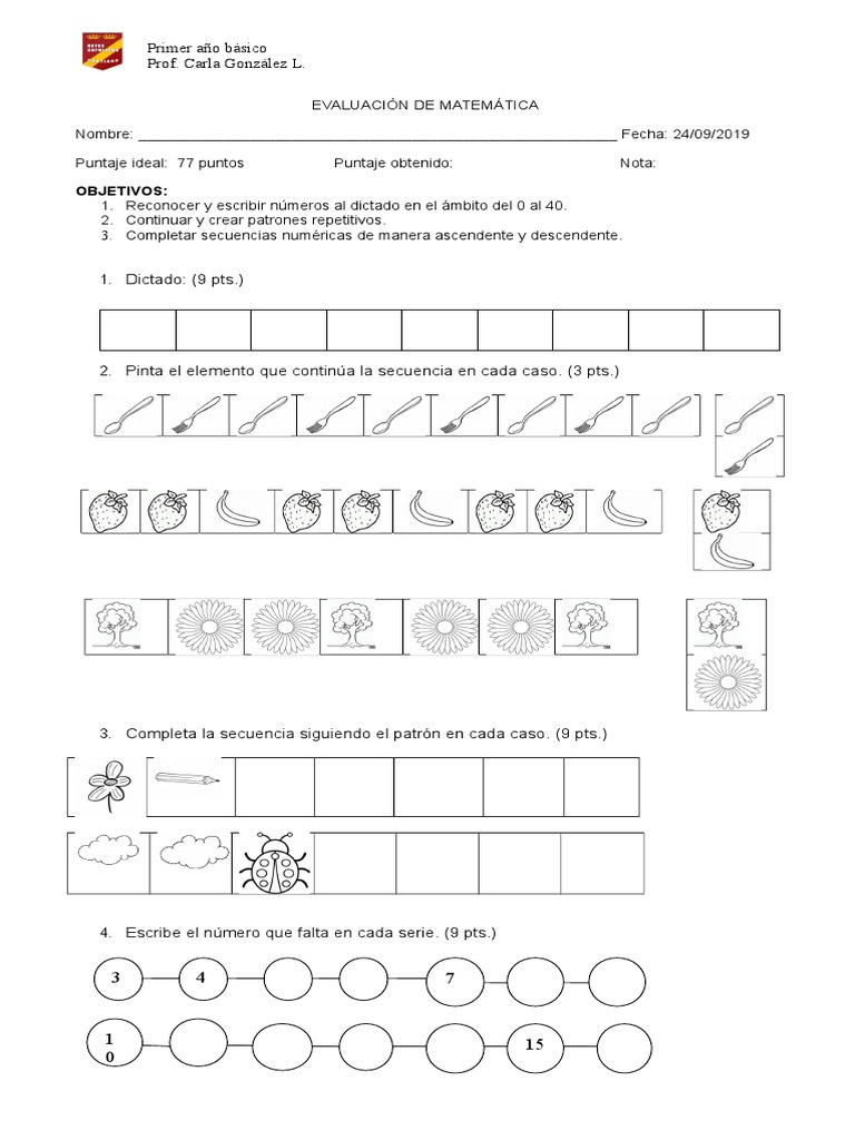 Prueba Secuencias y Patrones | PDF
