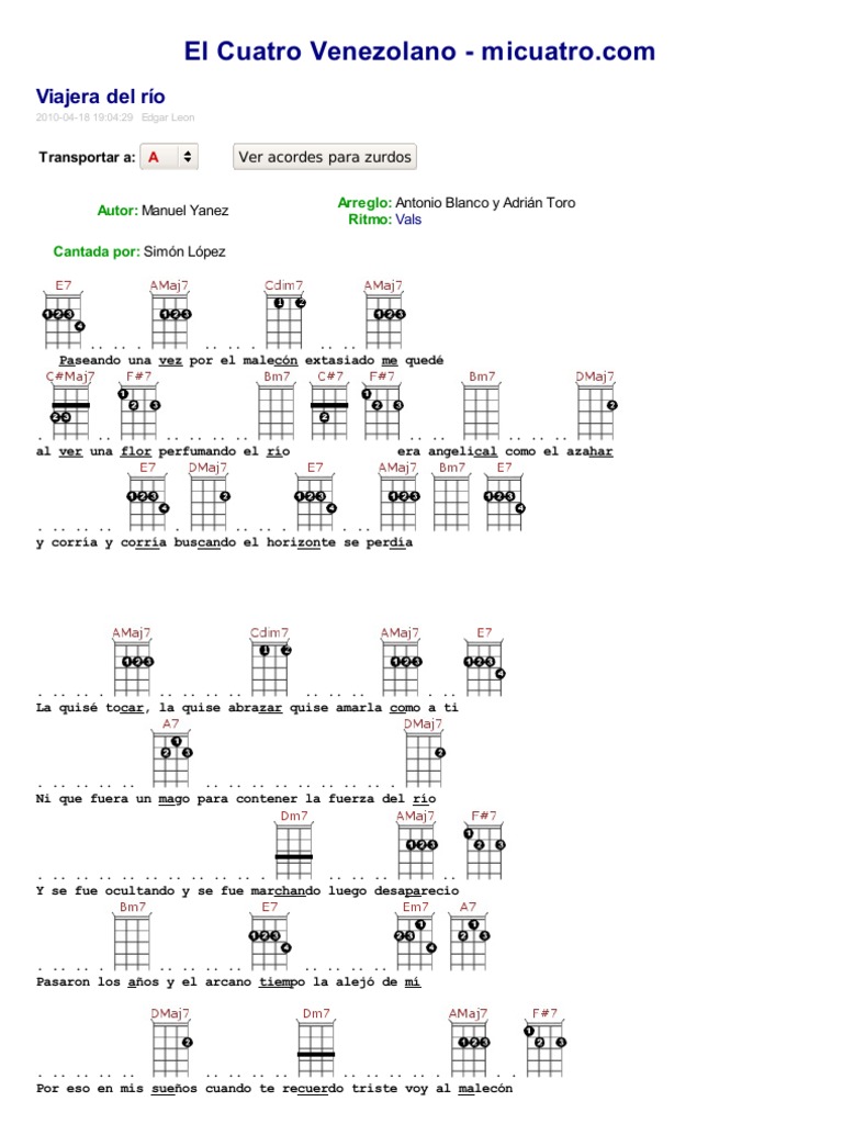 El Cuatro Venezolano Acordes Viajera Del Rio PDF | PDF