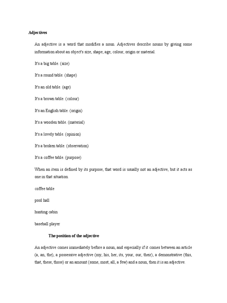 Adjectives Notes | PDF | Adjective | Adverb