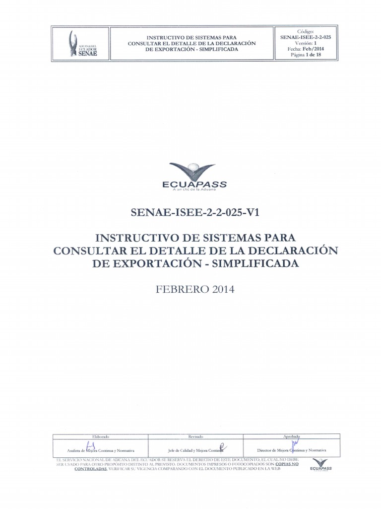 Senae-Ecuapass-Senae-Guia de Consulta de Dae | PDF