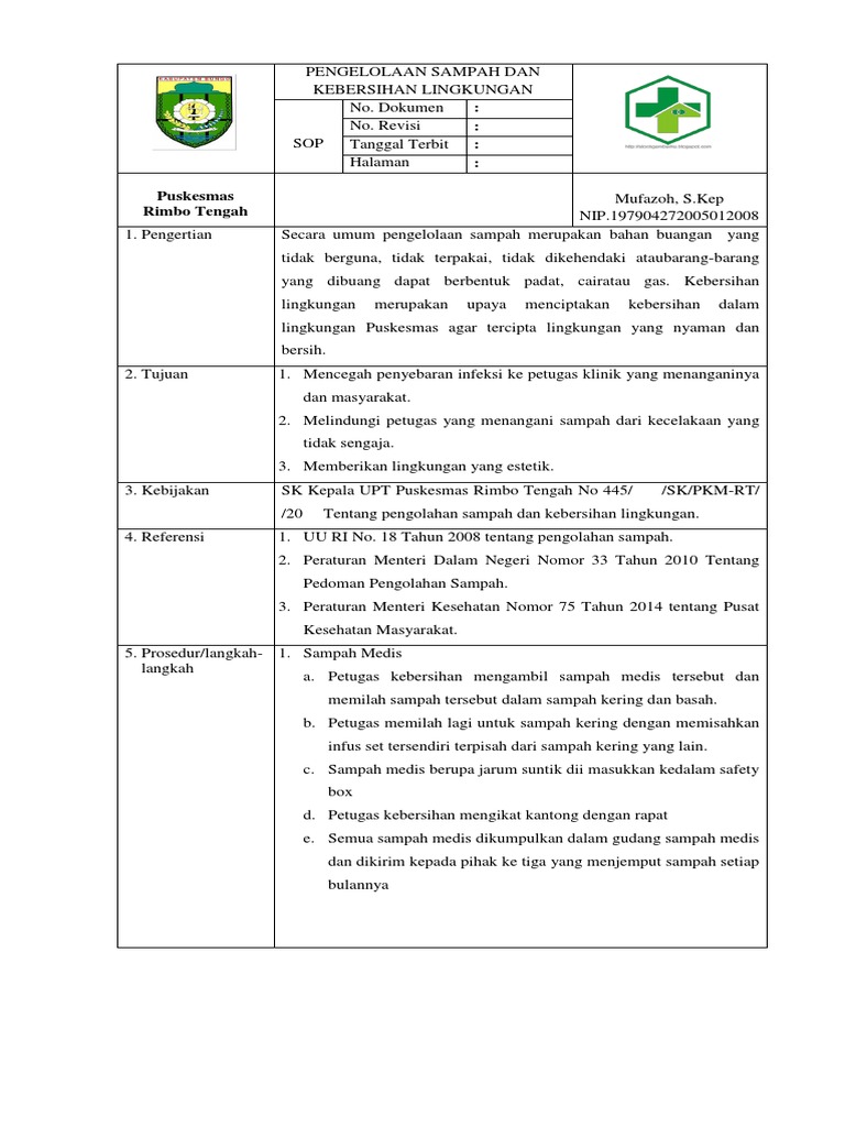 Sop Pengelolaan Sampah Dan Kebersihan Lingkungan | PDF