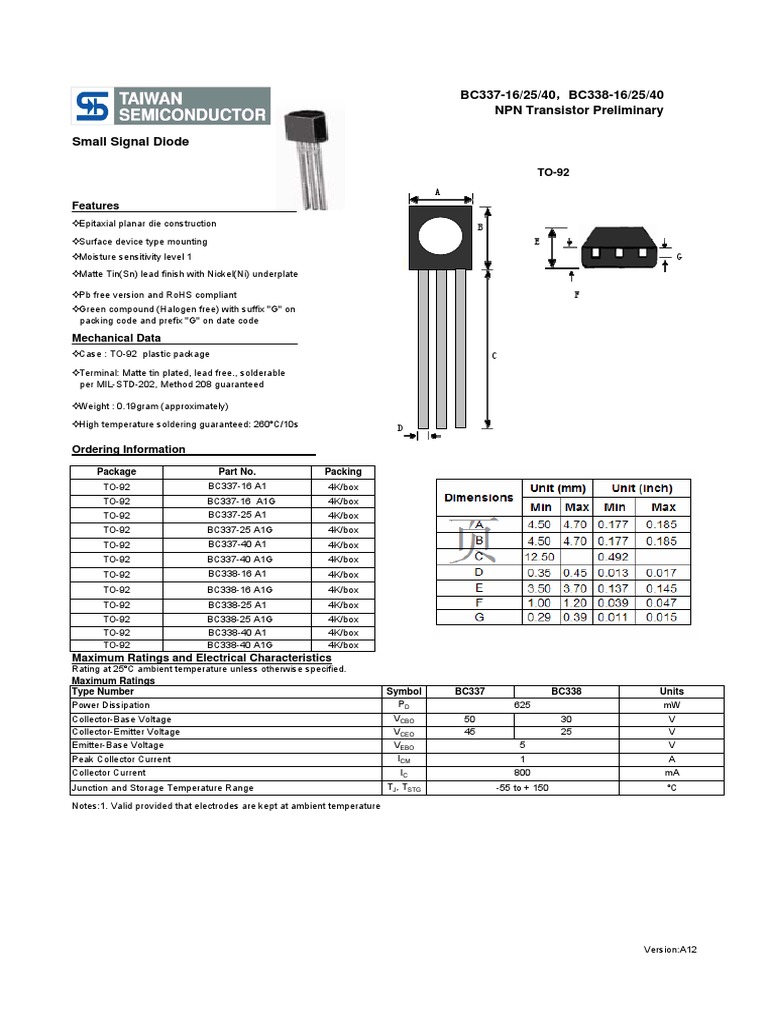 BC337-16/25/40 BC338-16/25/40 NPN Transistor Preliminary Small Signal ...