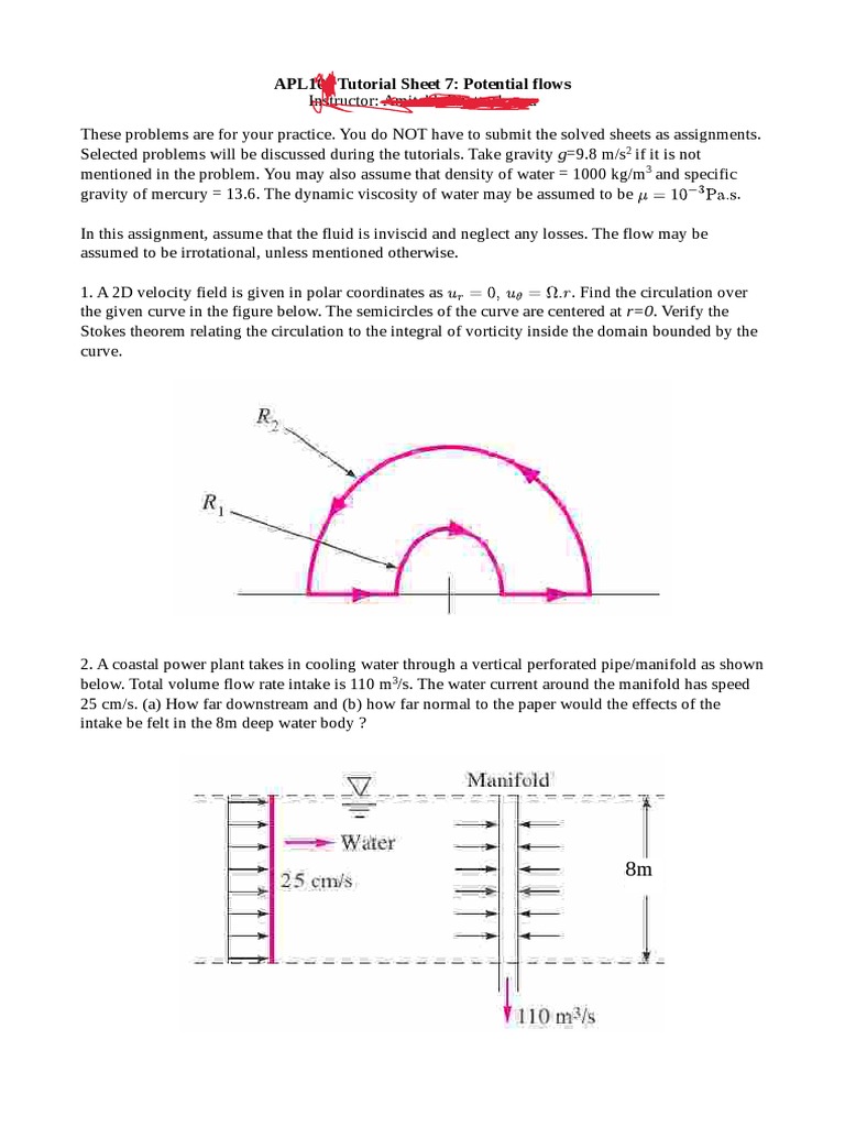 Problem Questions For Potential Flows | Download Free PDF | Rotation Around A Fixed Axis | Fluid ...