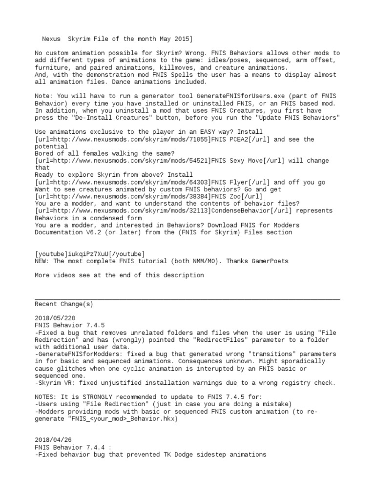 FNIS Skyrim Animation Mod Guide | PDF | Microsoft Windows | Command ...
