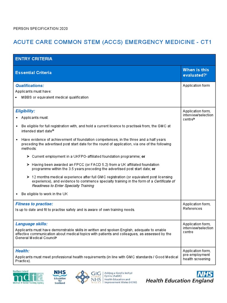 Acute Care Common Stem (ACCS) Emergency Medicine - CT1 | PDF | Evidence ...