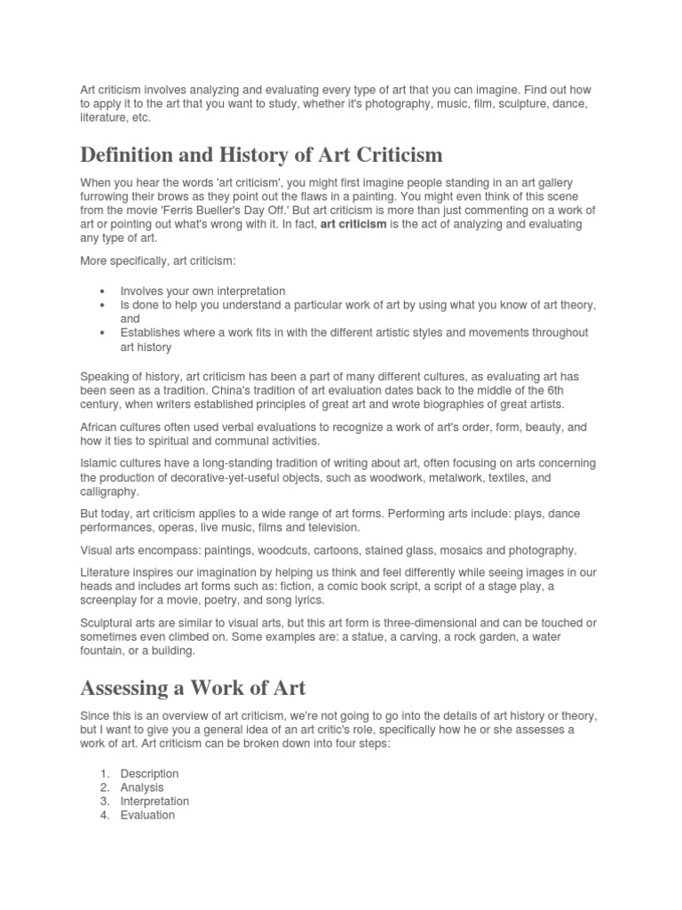 Art Criticism Involves Analyzing and Evaluating Every Type of Art That ...