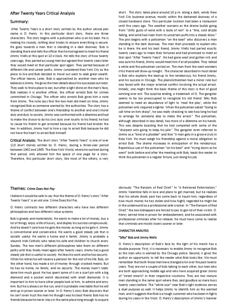 Analysis of O. Henry's "After Twenty Years" | PDF | Narration | Irony