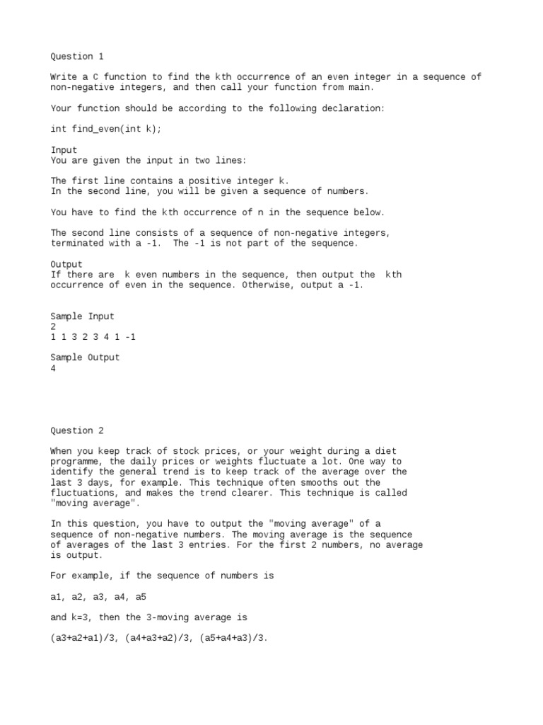 C Programming Pdf Moving Average Integer Computer Science