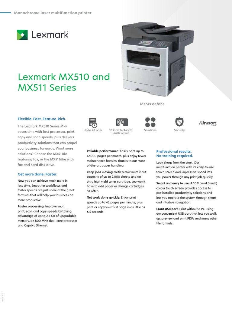 Lexmark MX510 and MX511 Series: Monochrome Laser Multifunction Printer ...