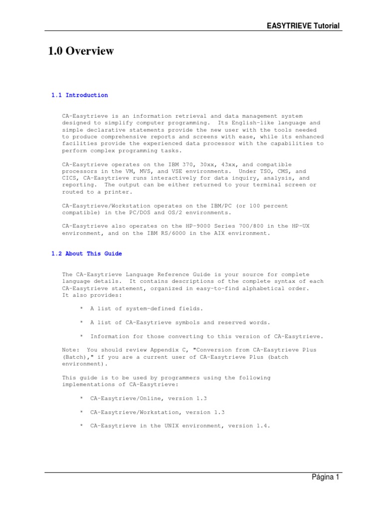 Easytrieve Tutorial PDF | PDF | Subroutine | Computer Program