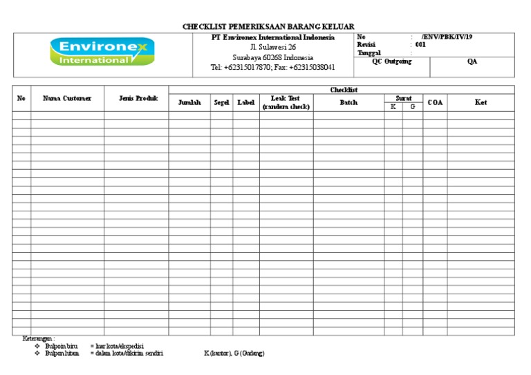 Checklist Pemeriksaan Barang Keluar | PDF