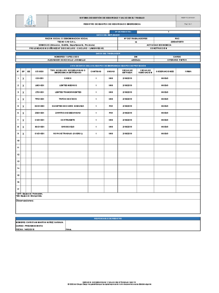 Formato de Entrega de Epps | PDF | Documento | Control de acceso