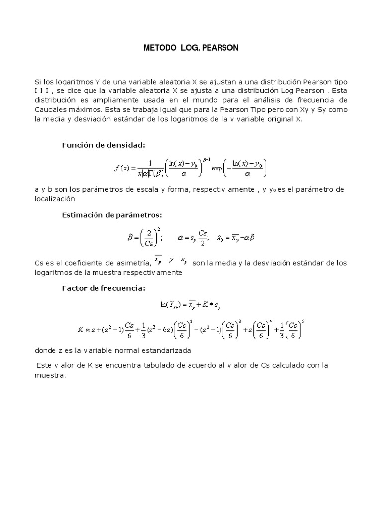 Metodo Log. Pearson: Función de densidad | Descarga (hidrología ...