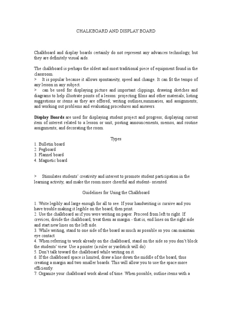 Chalkboard and Display Board | PDF | Cognition | Behavior Modification