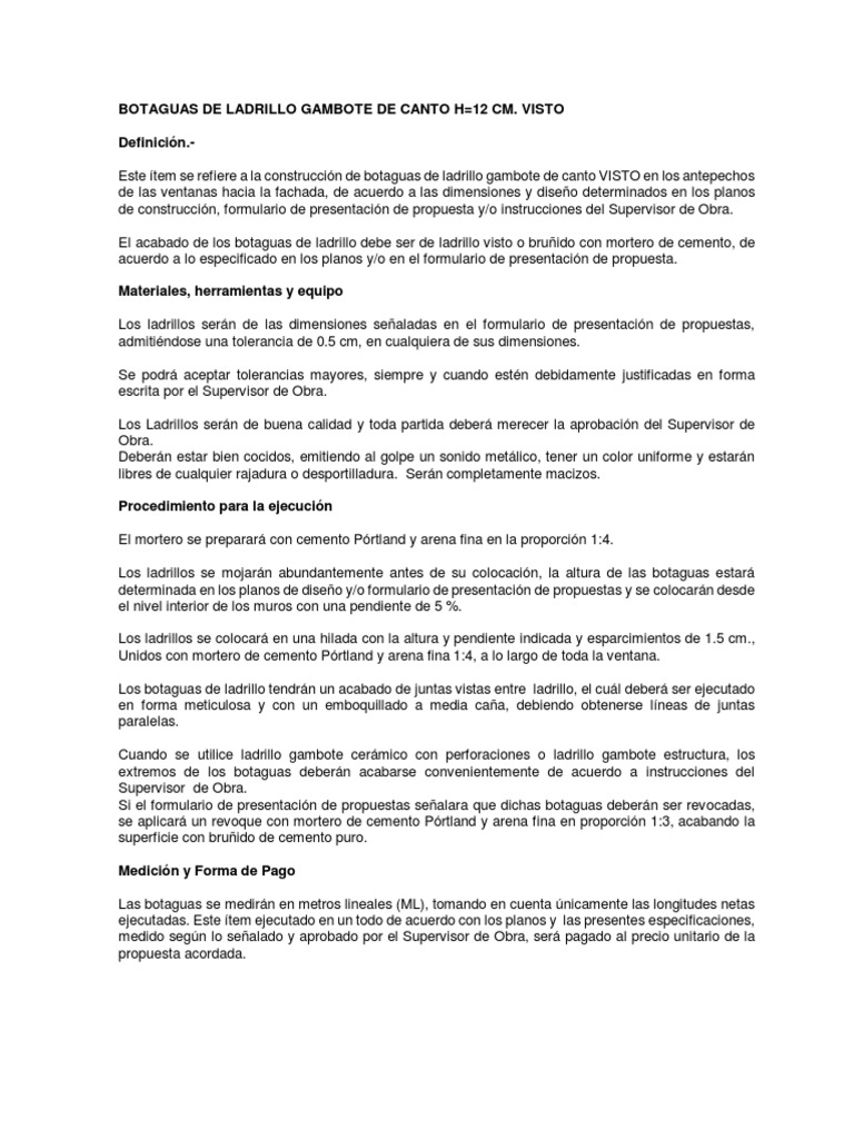 Botaguas de Ladrillo Gambote de Canto H | PDF | Ladrillo | Cemento