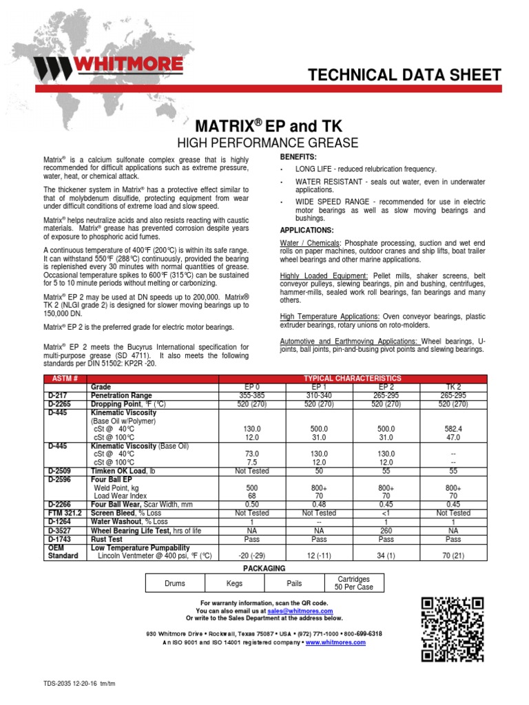 Matrix EP and TK TDS 2035 | PDF | Bearing (Mechanical) | Viscosity