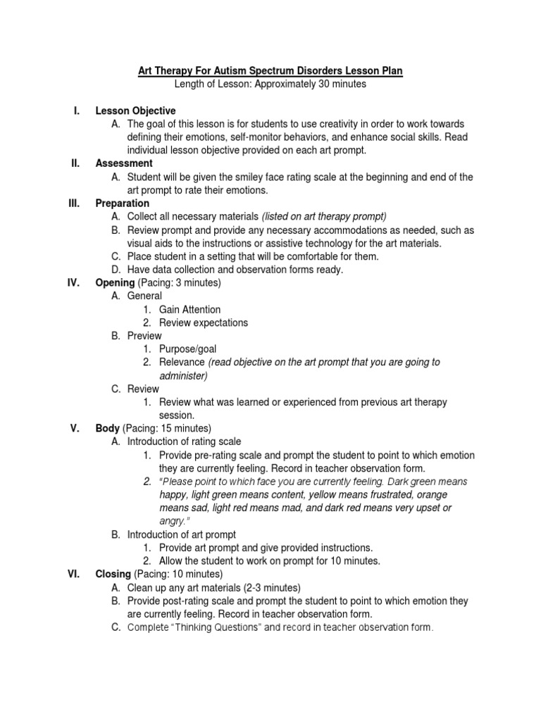 Art Therapy For Autism Spectrum Disorders Lesson Plan: Administer ...