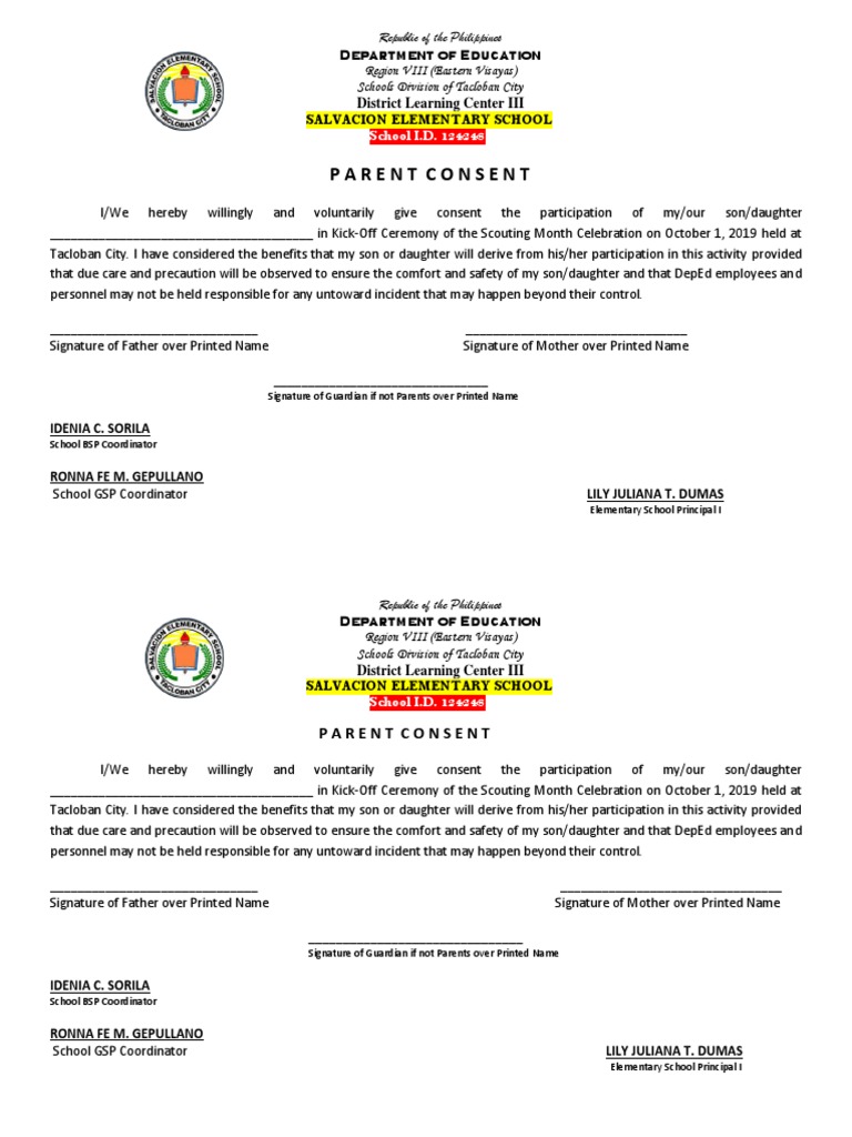 Parent Consent: Department of Education | PDF | Social Institutions ...