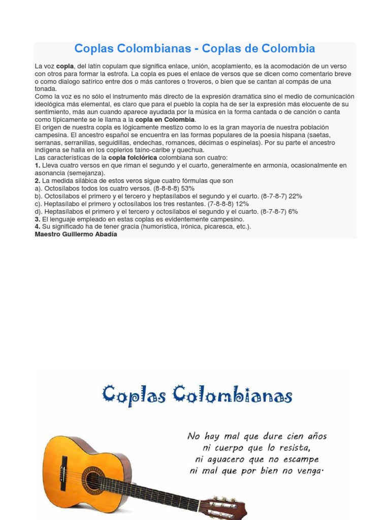 Coplas Colombianas | Poesía | Entretenimiento (general) | Prueba gratuita de 30 días | Scribd