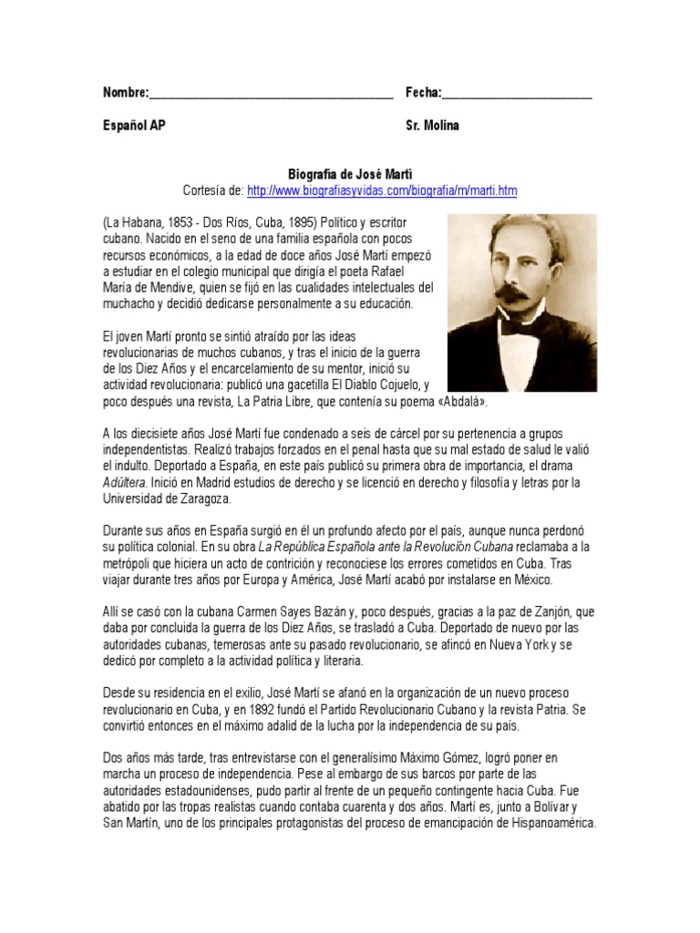 Biografia de Jose Marti | PDF | Cuba | Agitación