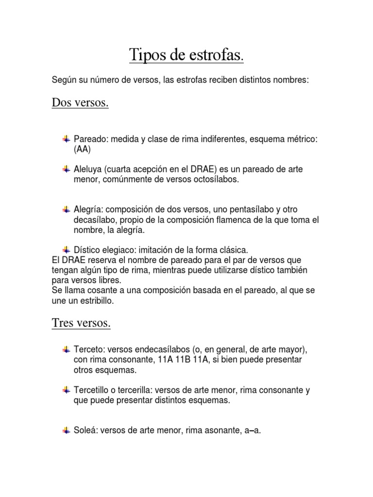 Tipos de Estrofas | PDF | Metro (poesía) | Forma Stanzaica