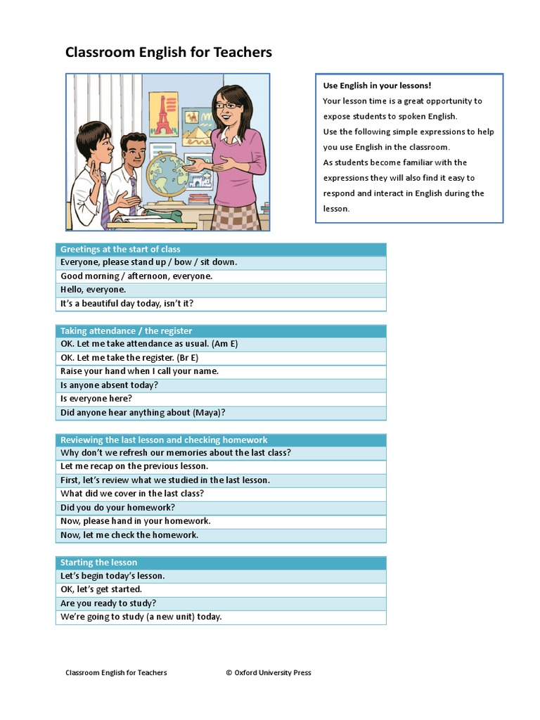 Classroom English For Teachers | PDF | Classroom | English Language